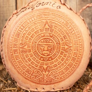 AZTEC Calendar LEATHER Stamped CANTEEN Calendario Azteca Cantimplora De ...
