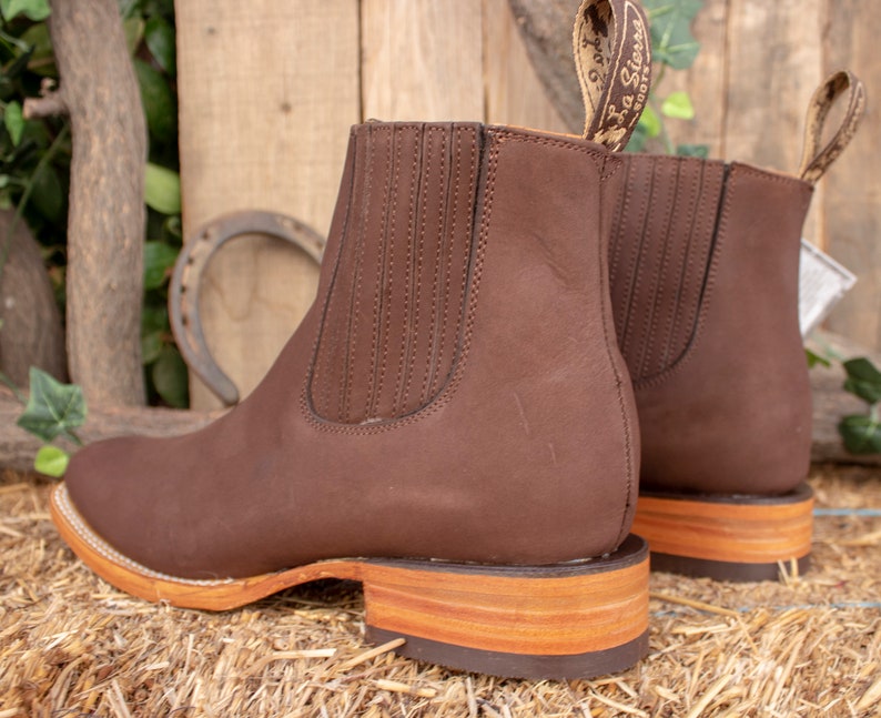 MENS LEATHER COWBOY Nobuck Rodeo Square Toe Half Boots Botines - Etsy
