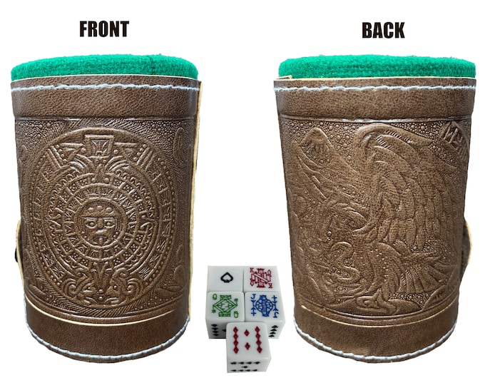 Traditional Mexican POKER DICE CUP Game Leather Engraved Aztec Print ...