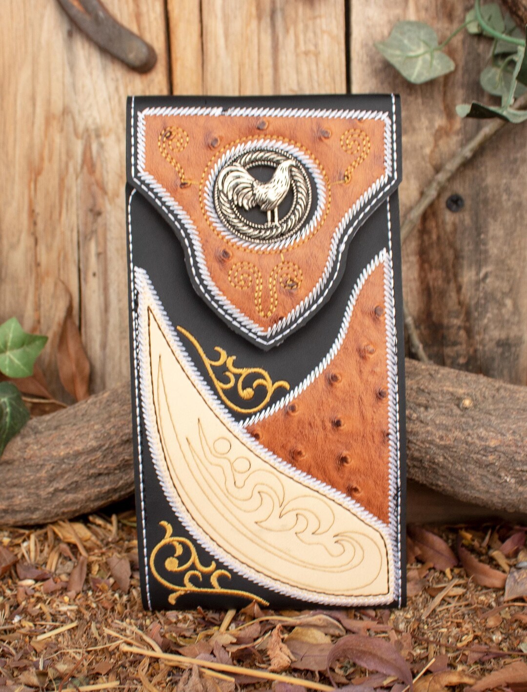 GALLO ROOSTER LEATHER Ostrich Print Western Cowboy Rodeo Cell Phone ...