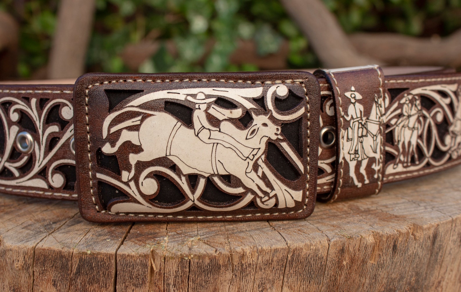 MENS WESTERN LEATHER Charro Stamped 2 Inch Width Suerte Charra | Etsy