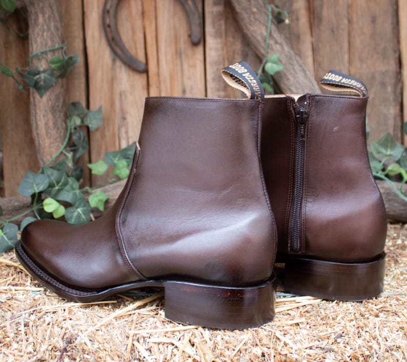 MENS LEATHER COWBOY Dark Brown Rodeo Square Toe Half Boots Botines De ...
