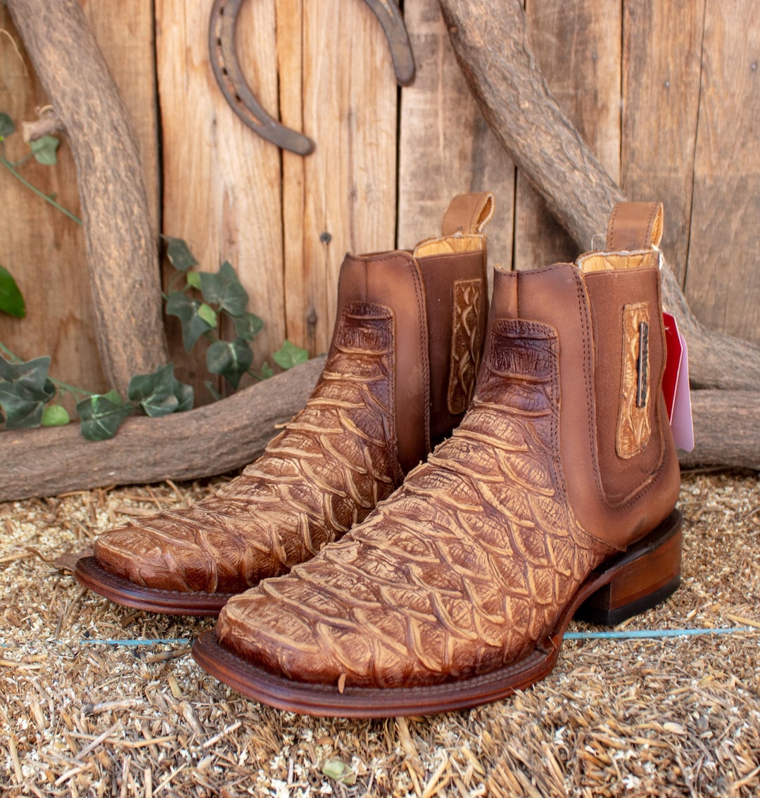 MENS LEATHER COWBOY Snake Skin Faux Square Toe Half Boots Botines - Etsy