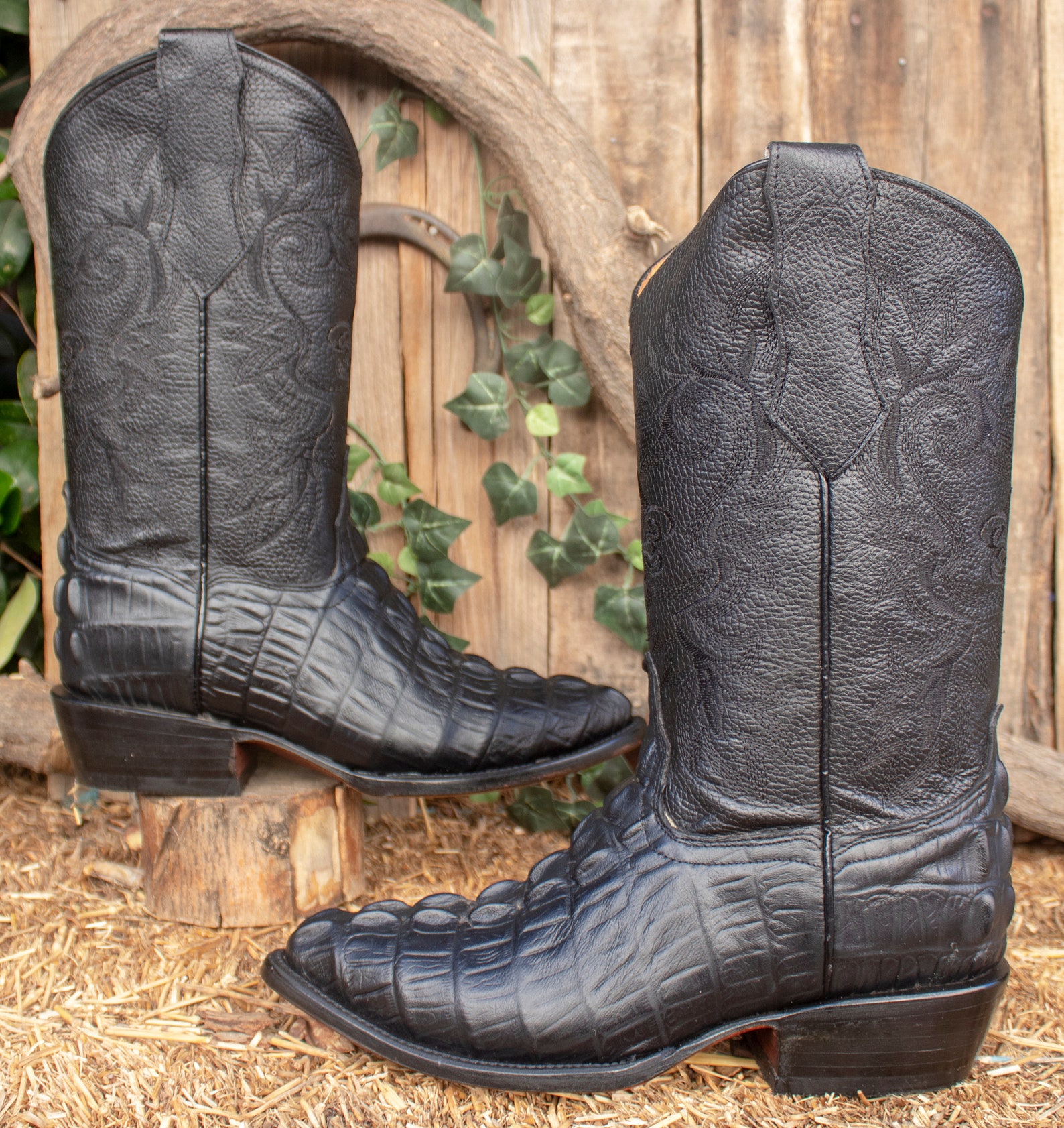 MENS LEATHER COWBOY Pointed Toe Alligator Crocodile Print Boots - Etsy