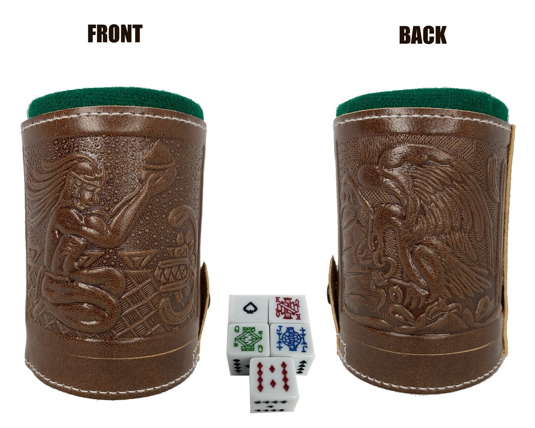 Traditional Mexican POKER DICE CUP Game Leather Engraved Aztec Print ...
