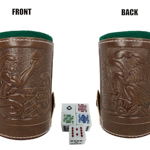 Traditional Mexican POKER DICE CUP Game Leather Engraved Aztec Print ...