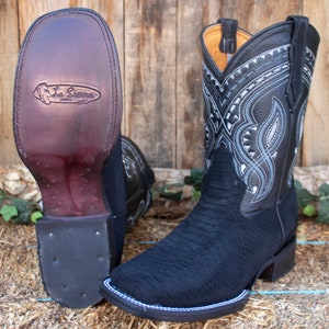MENS Black PYTHON Snake Faux Leather Square Toe Cowboy Western Rodeo ...