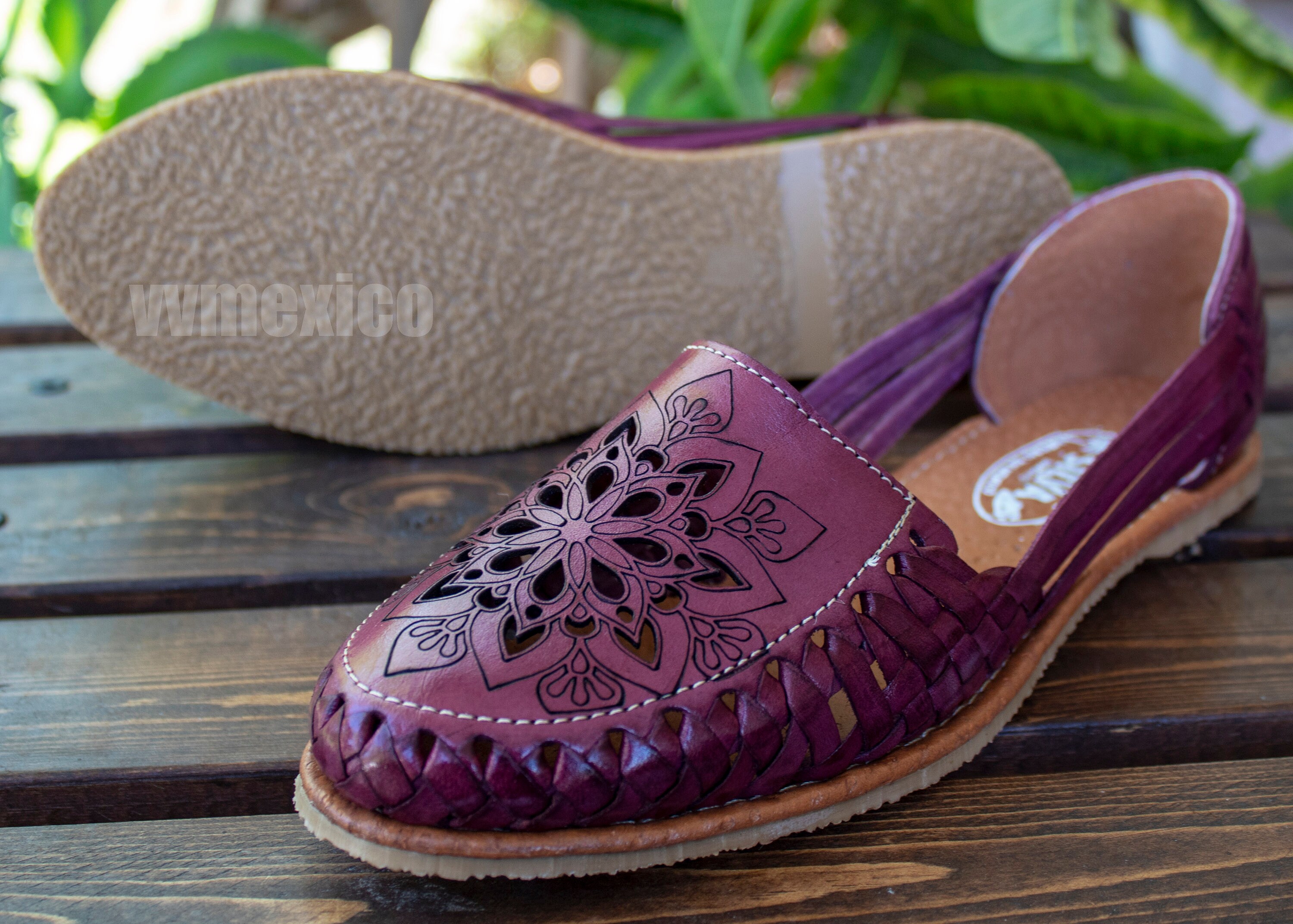 WOMENS Purple MEXICAN SANDALS Leather Handmade Shoe Huarache - Etsy