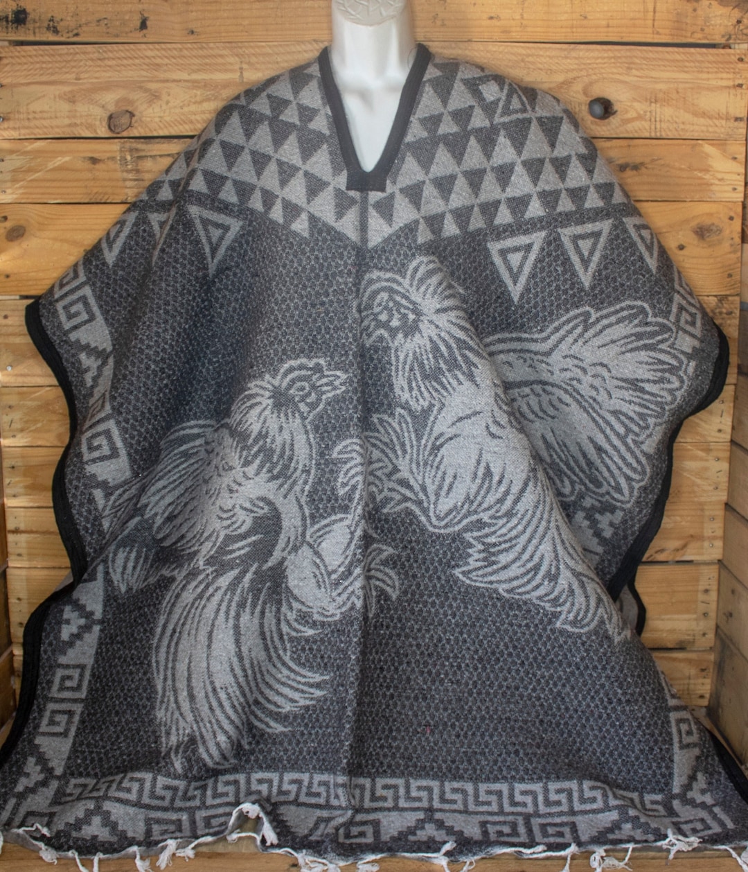 ROOSTER GALLOS Cockfighting 2 Sided Mexican Poncho Rebozo Gaban El ...