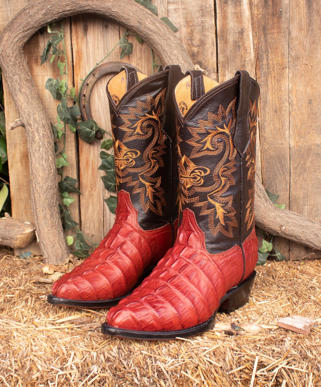 MENS LEATHER COWBOY Pointed Toe Alligator Crocodile Print Boots - Etsy