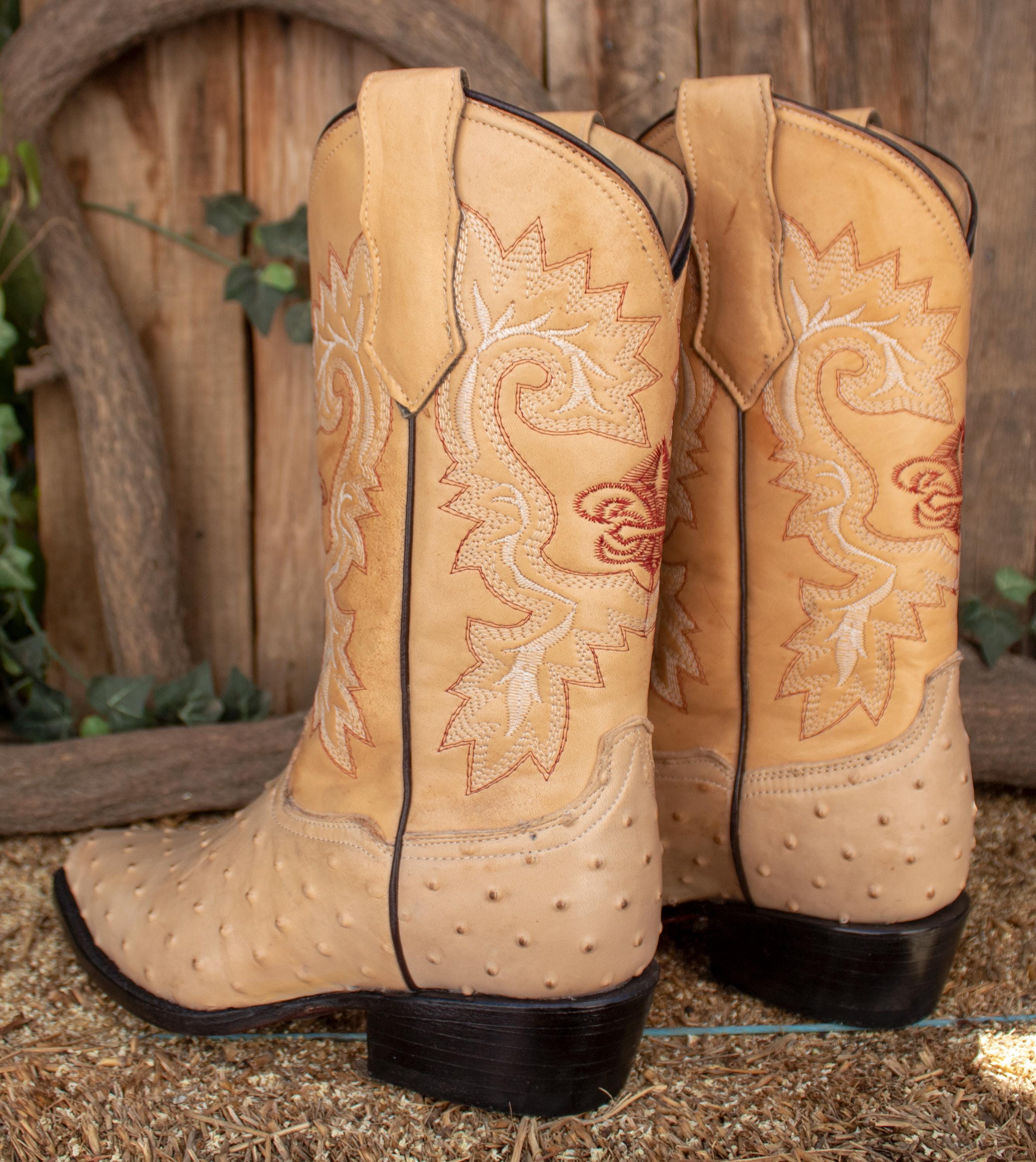 MENS LEATHER COWBOY Pointed Toe Ostrich Faux Avestruz Print Boots - Etsy