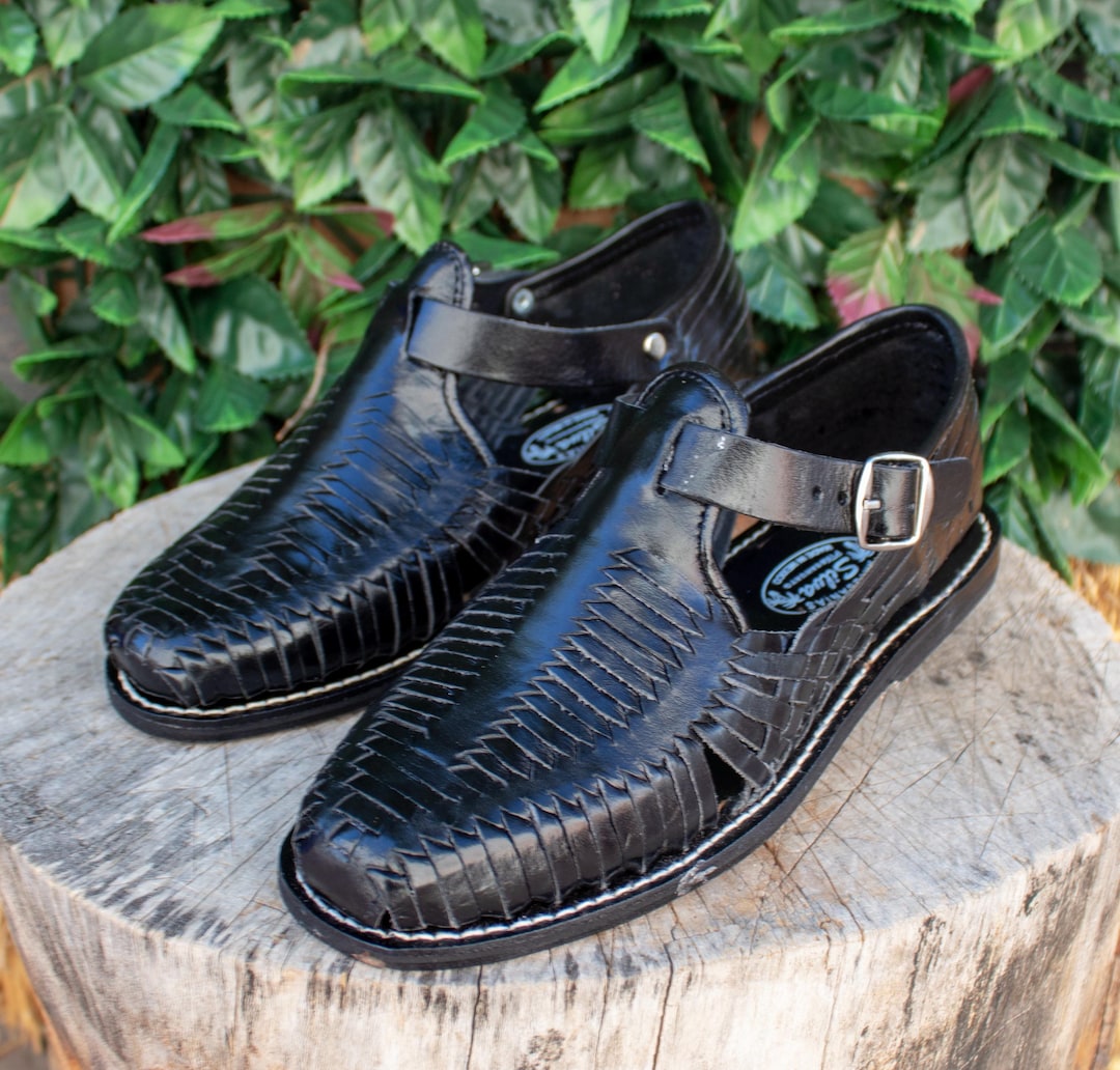 MENS LEATHER Mexican Huarache Black Huarache With BUCKLE - Etsy