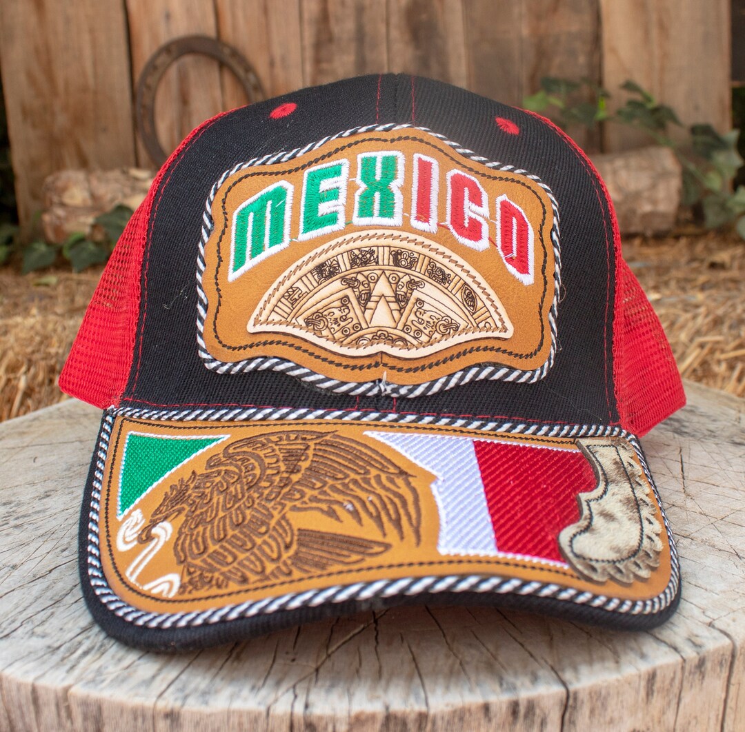 MEXICO EAGLE Embroidered Aztec Sun Leather Stamped Western Rodeo HAT ...