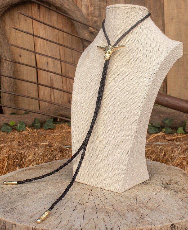 WESTERN LONGHORN Bull Cowboy Cowgirl Leather Bolo TIE Corbatero Charro ...