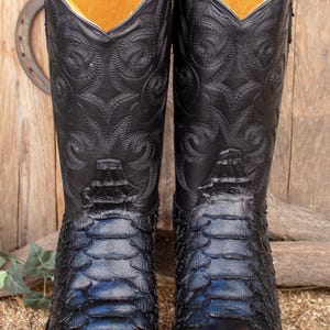 MENS Black PYTHON Snake Faux 100% Leather Round Toe Cowboy Boots PITON ...