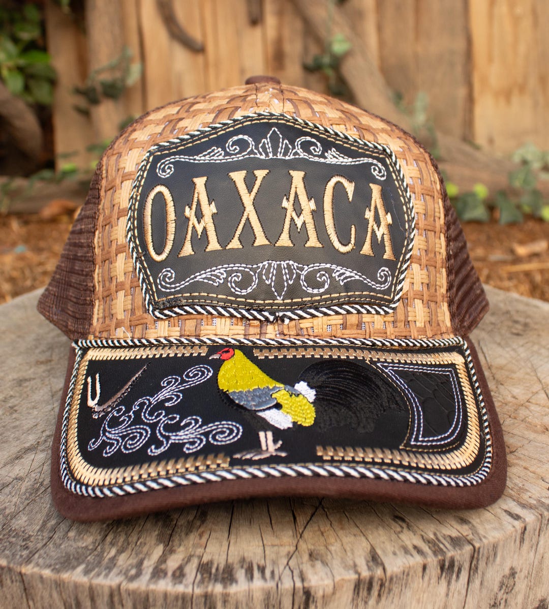 OAXACA Mexico ROOSTER Embroidered Leather Stamped Gallo Western HAT ...
