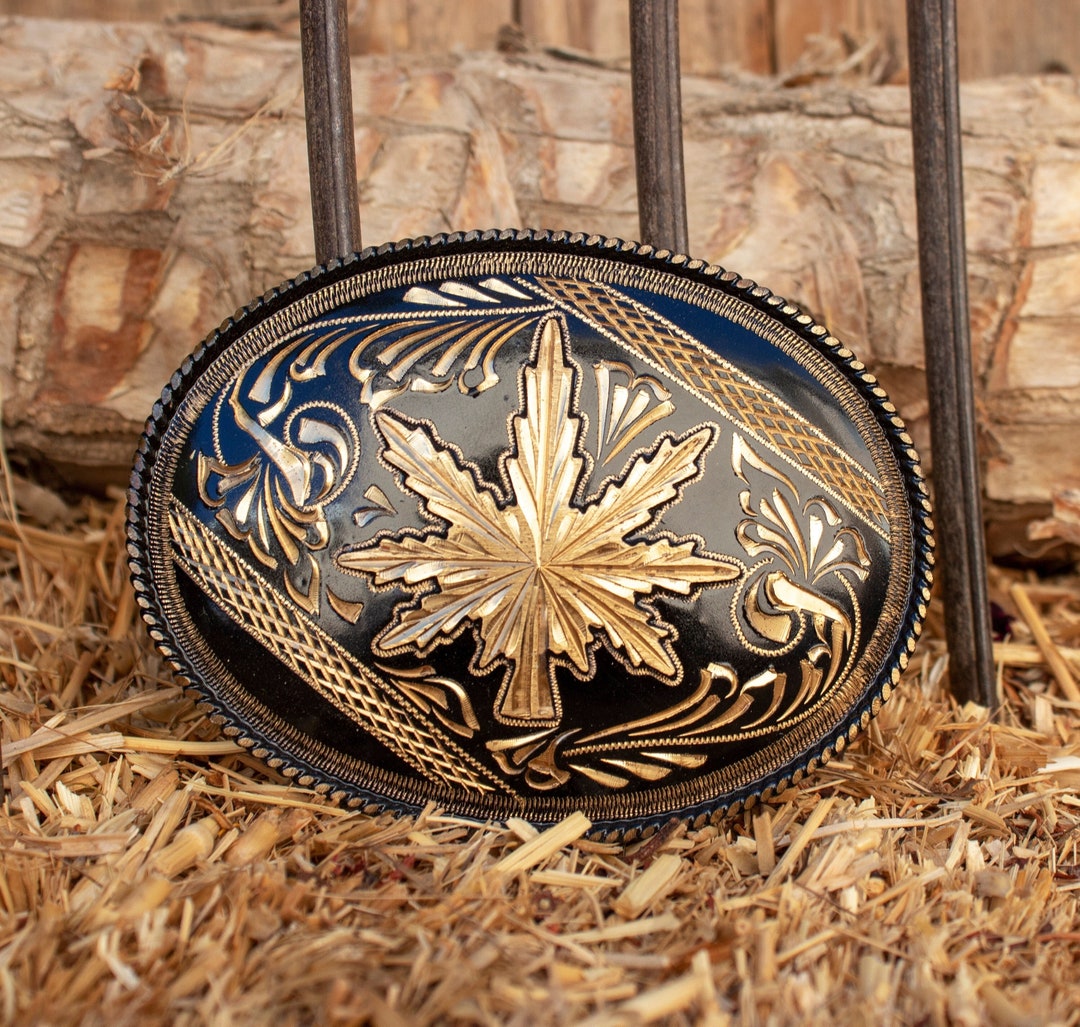 MARIJUANA GOLD LEAF Black & Gold Cowboy Western Mariachi Belt Buckle - Etsy