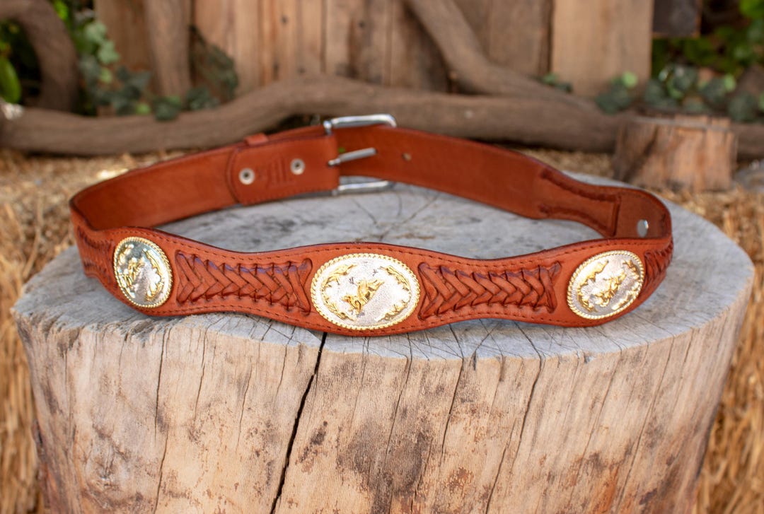 Mens LEATHER CONCHO WESTERN Cowboy Rodeo Belt - Etsy