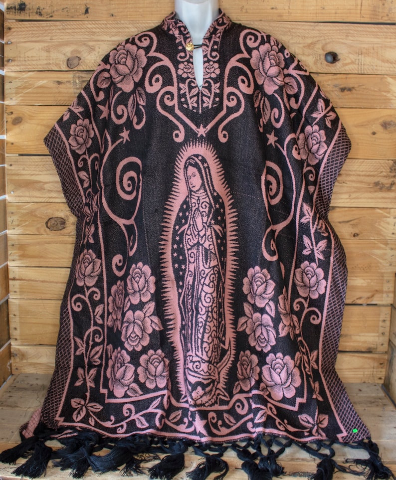 VIRGEN De GUADALUPE Virgin Mary 2 Sided Mexican Poncho Rebozo Zarape ...