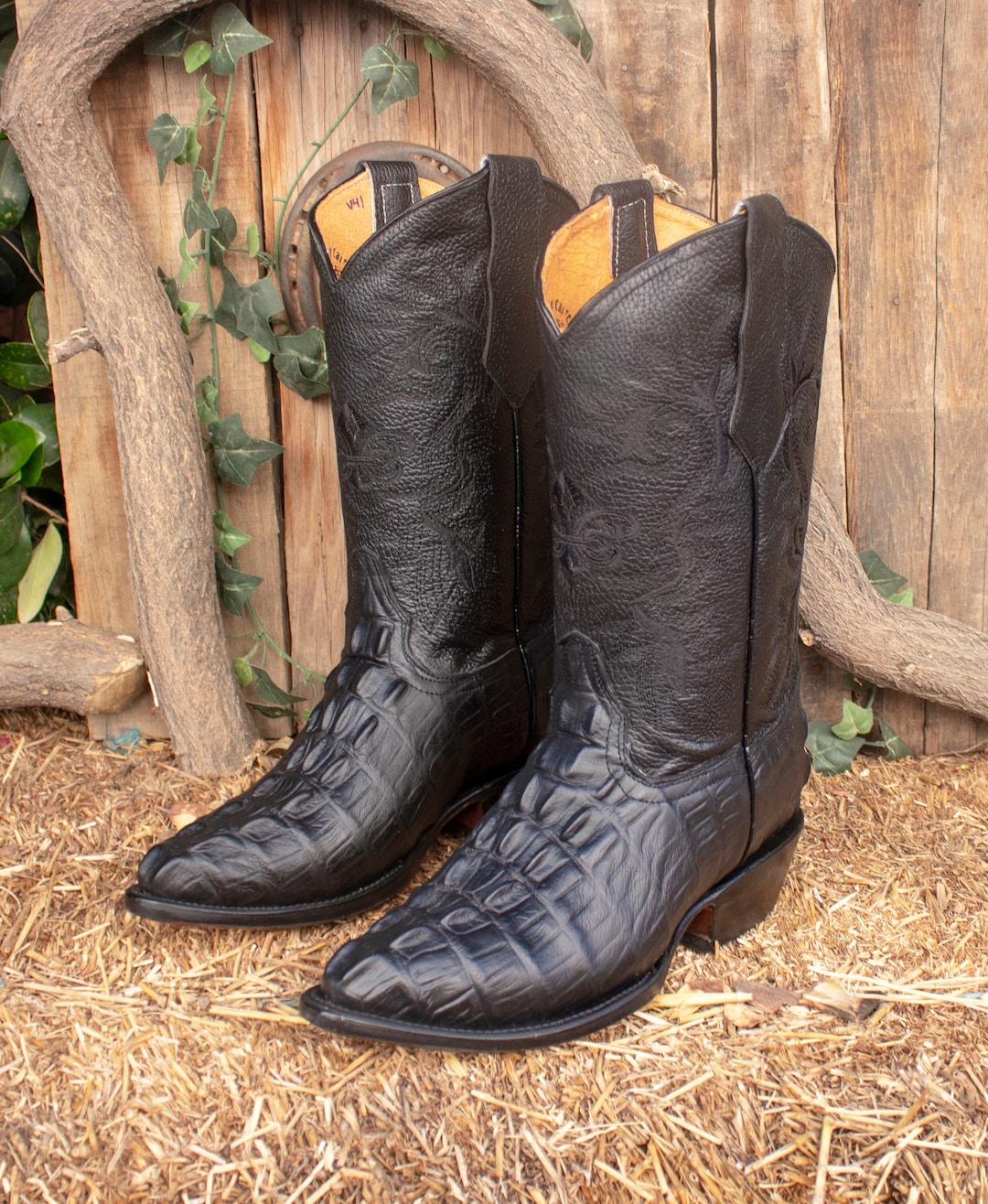 MENS LEATHER COWBOY Pointed Toe Alligator Crocodile Print Boots - Etsy