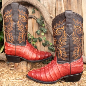 MENS LEATHER COWBOY Pointed Toe Alligator Crocodile Print Boots - Etsy