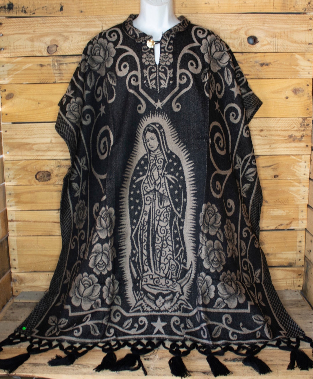 VIRGEN De GUADALUPE Virgin Mary 2 Sided Mexican Poncho Rebozo Zarape ...