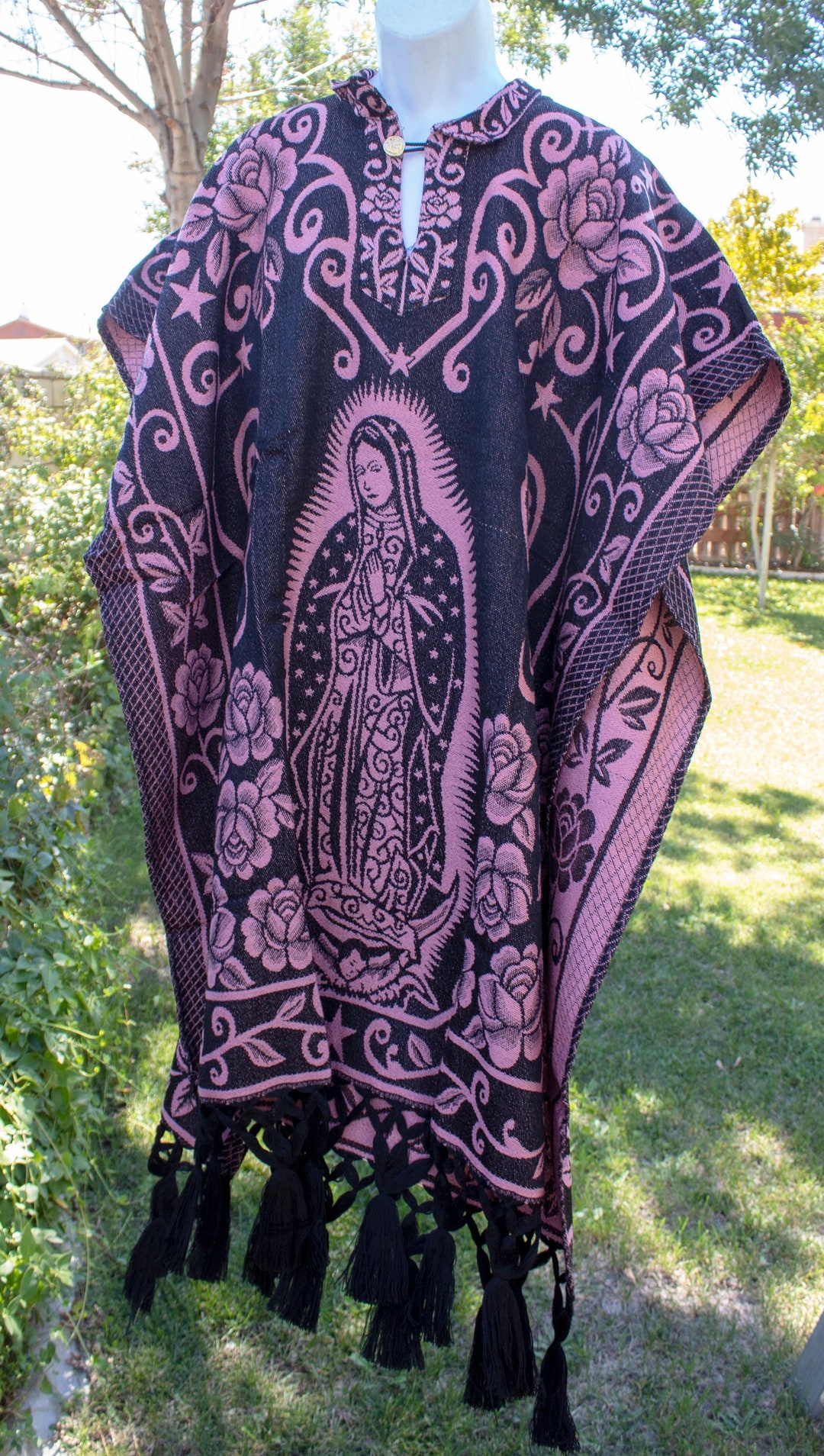 VIRGEN De GUADALUPE Virgin Mary 2 Sided Mexican Poncho Rebozo Zarape ...