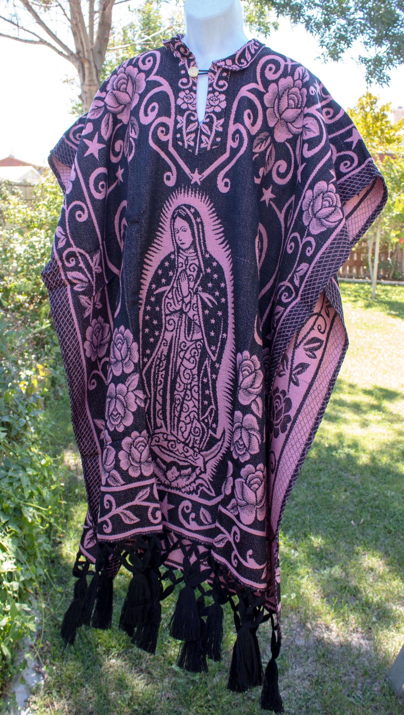 VIRGEN De GUADALUPE Virgin Mary 2 Sided Mexican Poncho Rebozo Zarape ...