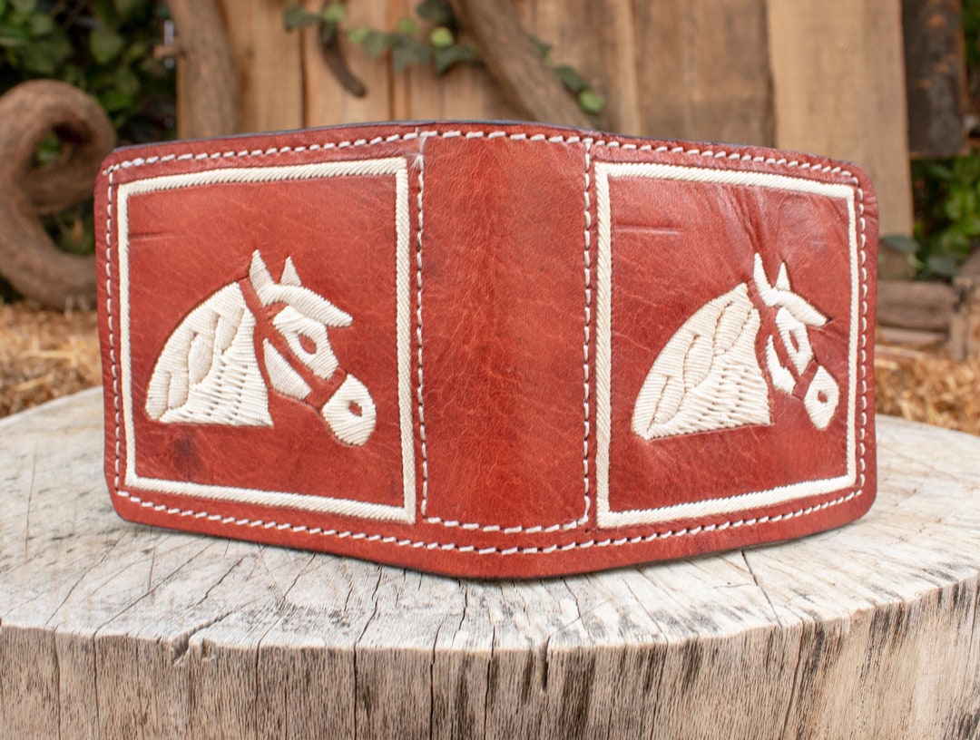 HORSE Caballo Hemp Embroidered Leather Bi Fold Wallet Catera PITEADA - Etsy