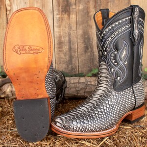 MENS PYTHON Snake Faux Leather Square Toe Cowboy Western Rodeo Boots ...