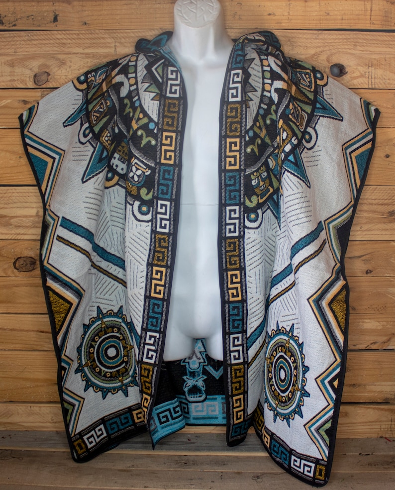 Mexican Azteca Popocatepetl 2 Sided PONCHO REBOZO With HOODIE Gaban ...