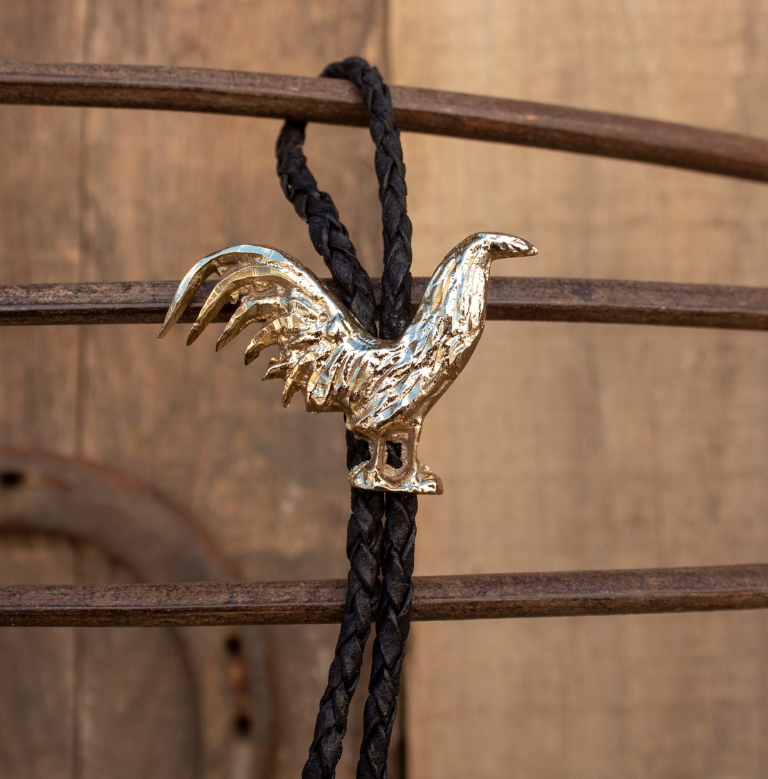 WESTERN Rooster Gallo Cowboy Cowgirl Alpaca Silver Leather BOLO TIE ...