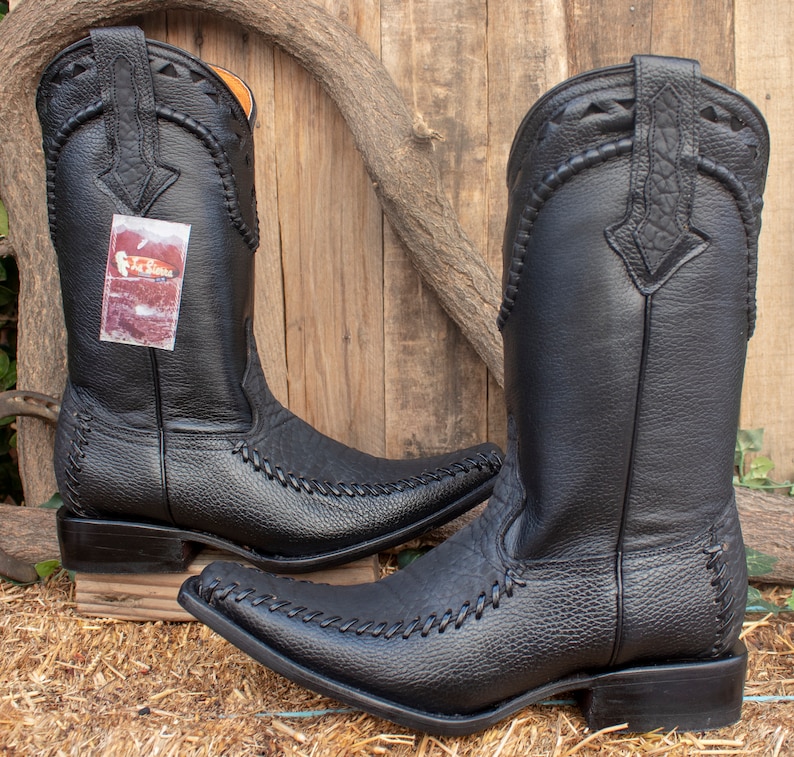 MENS Black BULL NECK Leather Snip Toe Cowboy Western Rodeo - Etsy