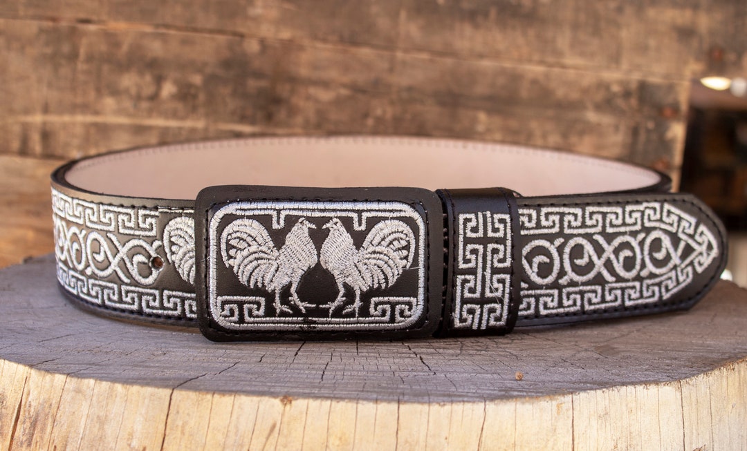HOMBRE WESTERN LEATHER gallo charro bordado cinturón de cuero de 2 ...