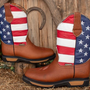 Mens Authentic Leather USA AMERICAN FLAG Embroidered Western Cowboy ...