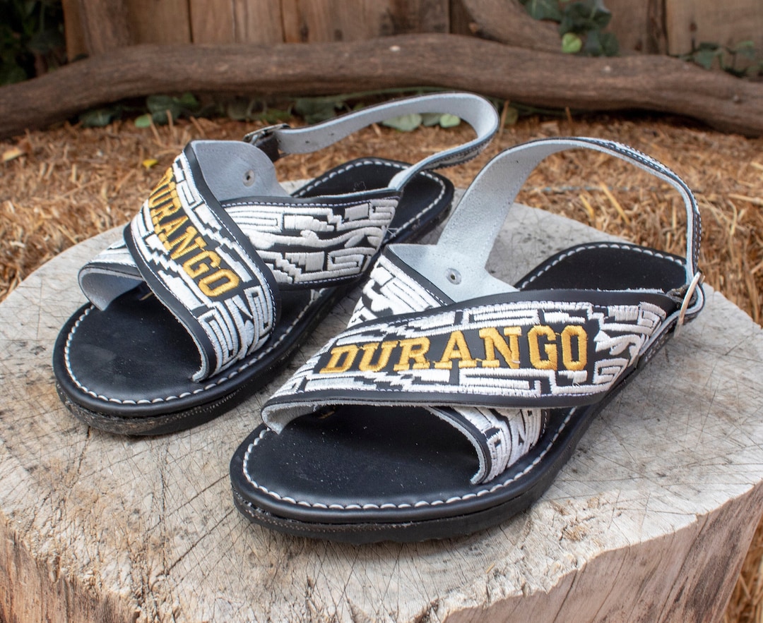 DURANGO Mexico EMBROIDERED 2 Strap HUARACHE Mexican Sandals With ...