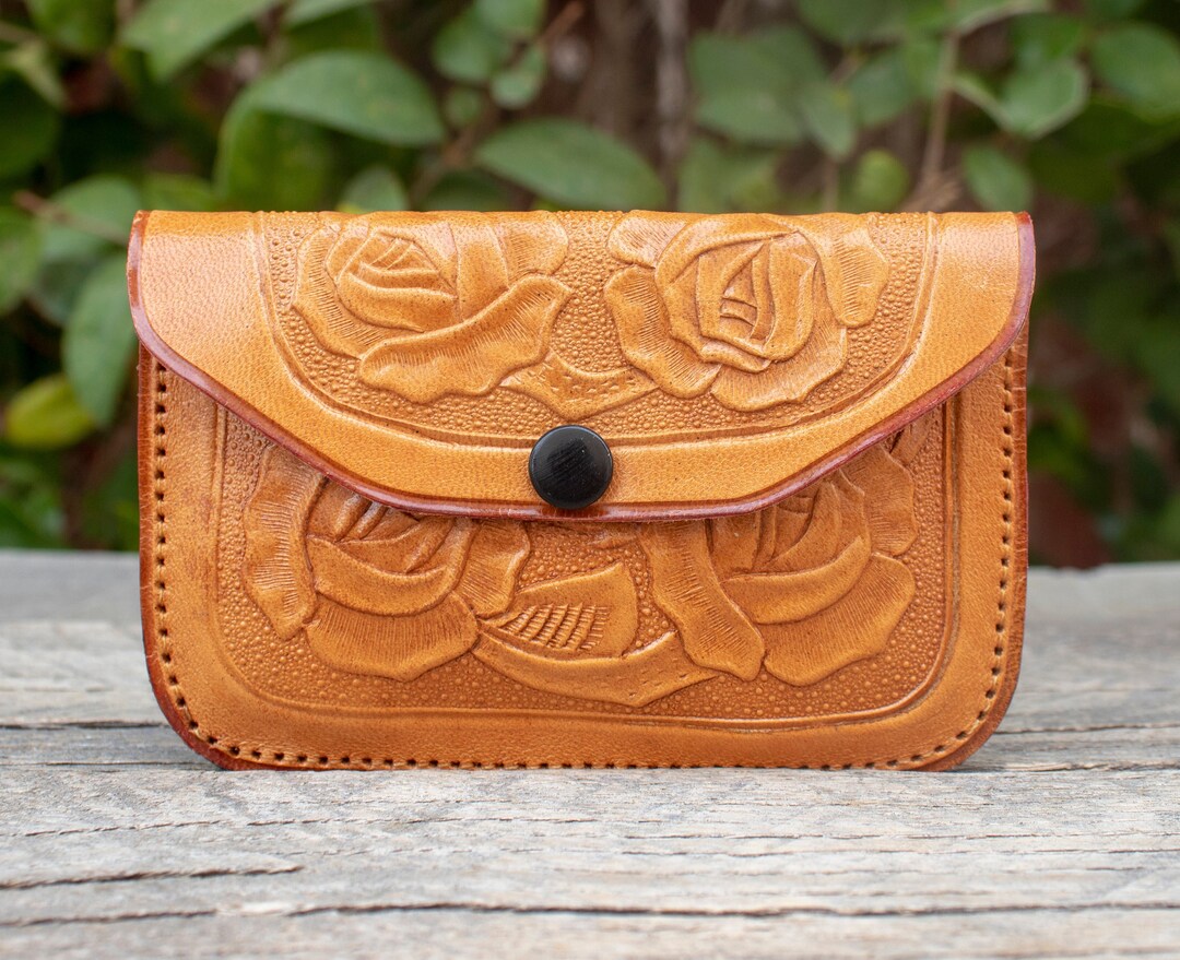 WOMENS LEATHER Rose Stamped Slim Handcrafted Coin Purse Wallet - Etsy