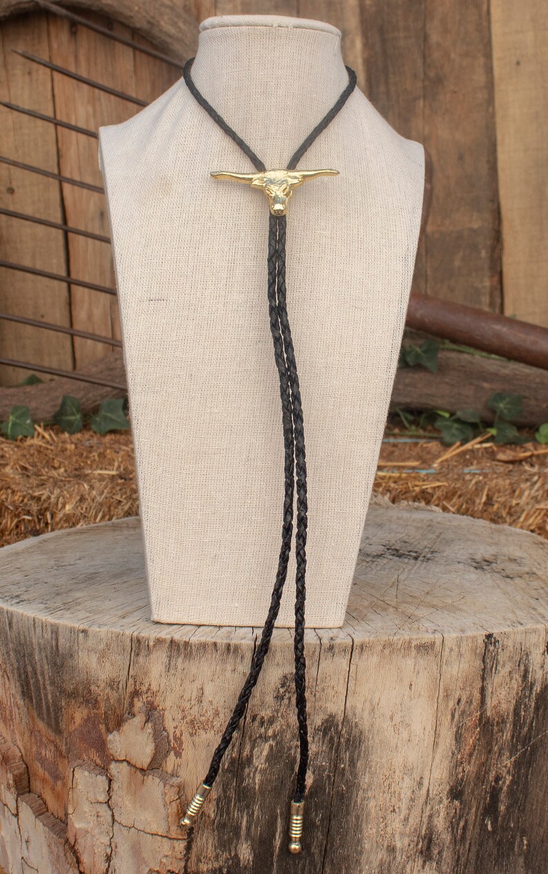 WESTERN LONGHORN Bull Cowboy Cowgirl Leather Bolo TIE Corbatero Charro ...