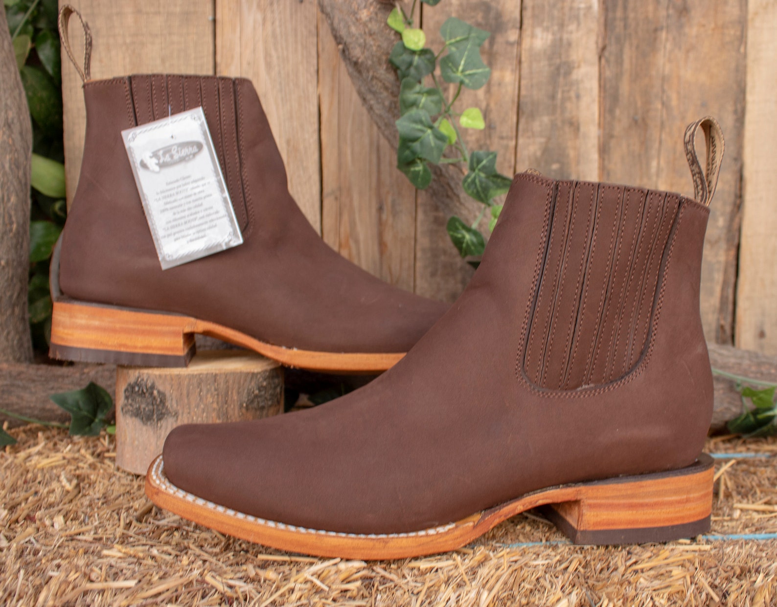 MENS LEATHER COWBOY Nobuck Rodeo Square Toe Half Boots Botines - Etsy