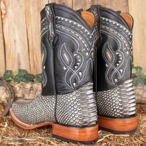 MENS PYTHON Snake Faux Leather Square Toe Cowboy Western Rodeo Boots ...