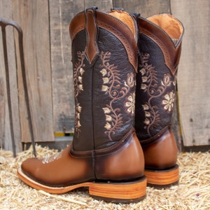 WOMENS COWGIRL Cowboy Rustic 2-tone Brown Square Toe Leather BOOTS - Etsy