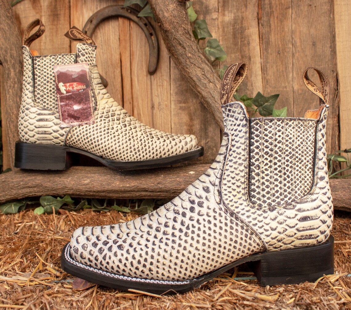 MENS LEATHER COWBOY Snake Skin Faux Square Toe Half Boots Botines - Etsy