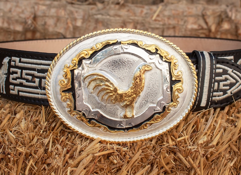 MENS WESTERN LEATHER Charro Cowboy Rooster Gallo Embroidered Leather ...