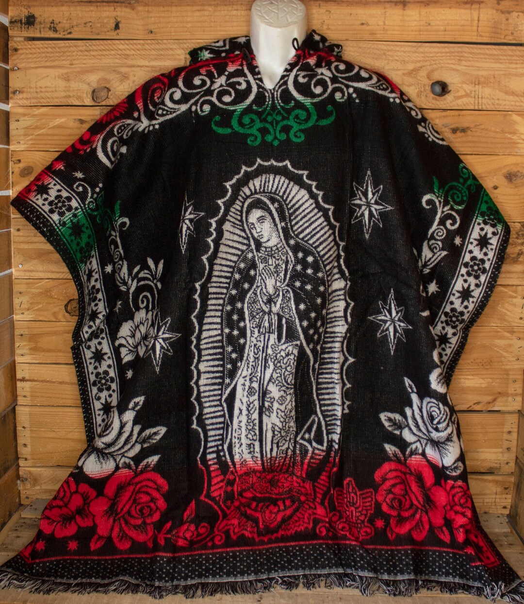 VIRGEN De GUADALUPE Virgin Mary Mexican Poncho HOODIE Zarape Gaban - Etsy
