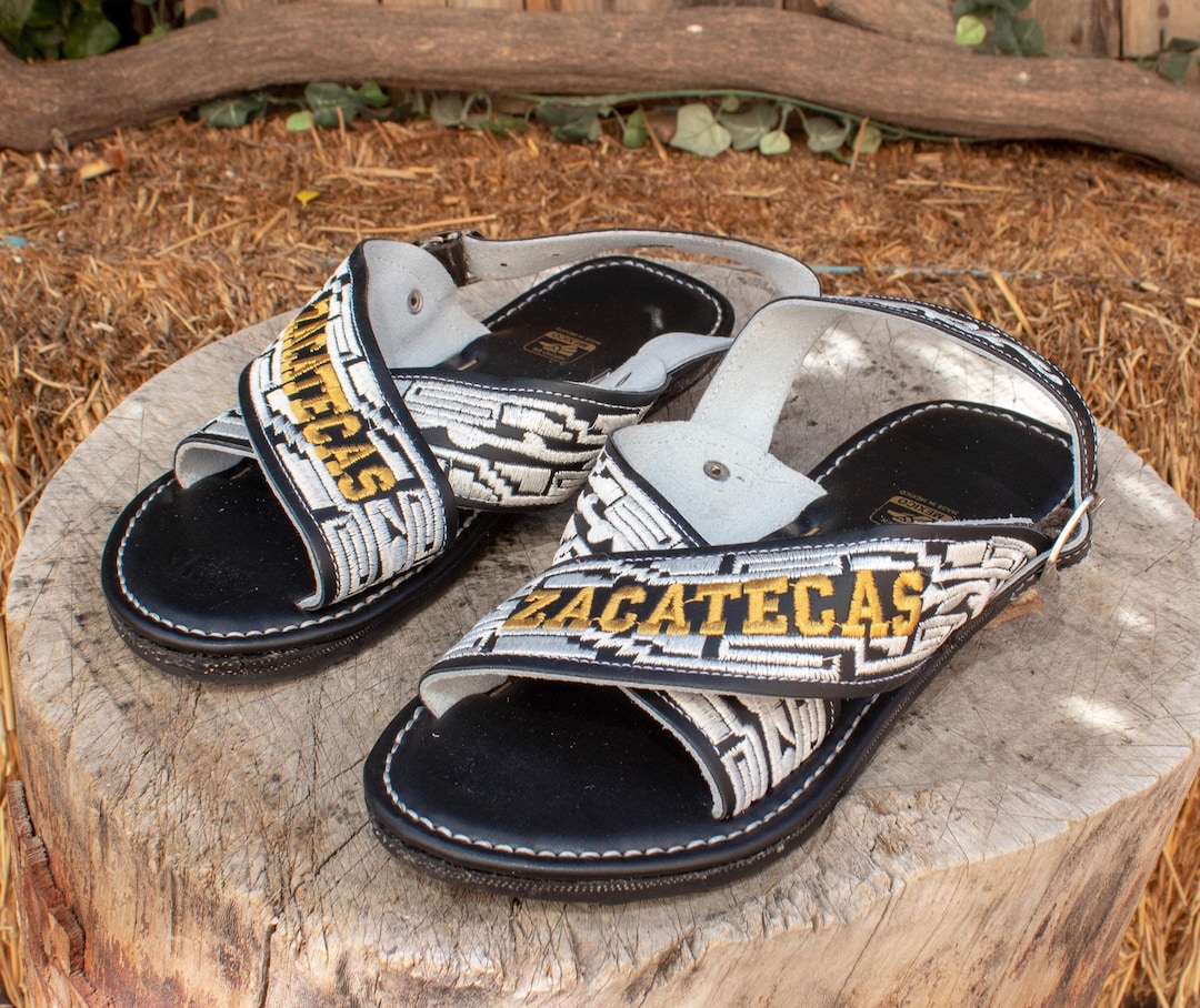 MENS EMBROIDERED ZACATECAS Mexico Huarache Mexican Sandals With Tire ...