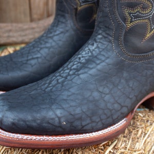 MENS Black BULL NECK Leather Square Toe Cowboy Western Rodeo Boots ...