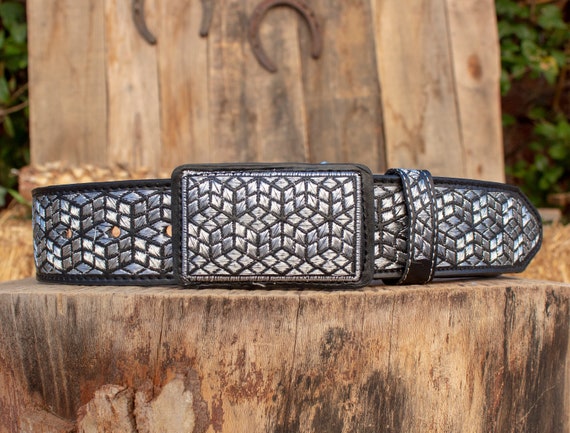 MENS WESTERN LEATHER Charro Mariachi Embroidered Leather Belt | Etsy