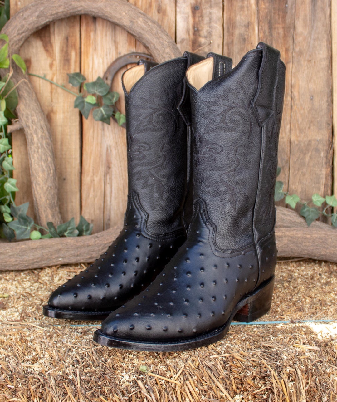 MENS LEATHER COWBOY Pointed Toe Ostrich Faux Avestruz Print Boots - Etsy
