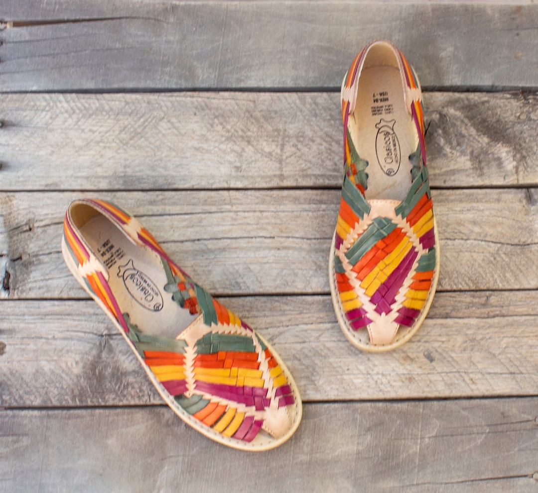 WOMENS Multi-color MEXICAN SANDALS Handmade Leather Shoe Huarache - Etsy