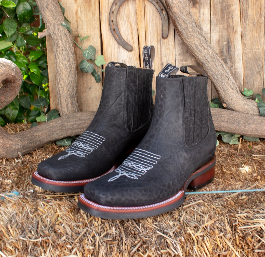 Mens LEATHER Cowboy BULLNECK Cuello De TORO Square Toe Half Boots ...